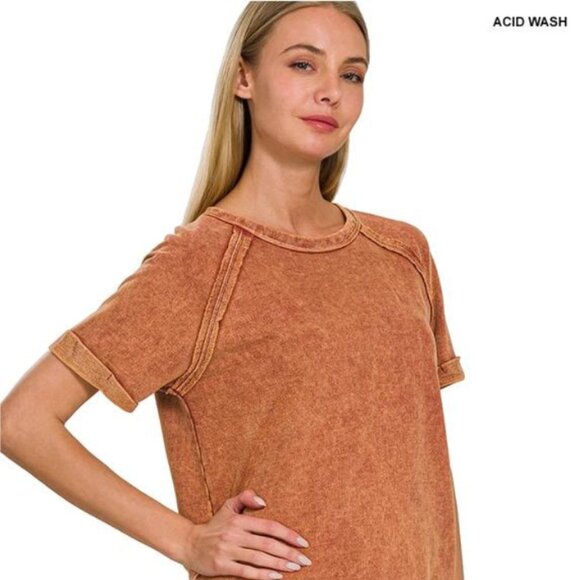 Zenana Outfitters | Tops | French Terry Vintage Washed Cuff Sleeve Top ...